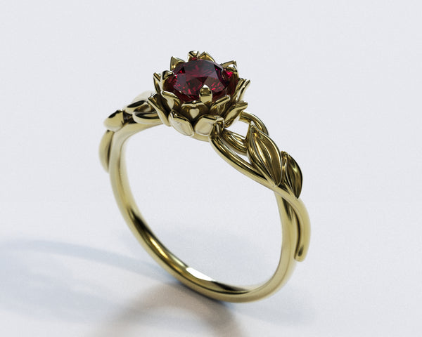 Lotus Flower Ruby Engagement Ring │Vidar Boutique