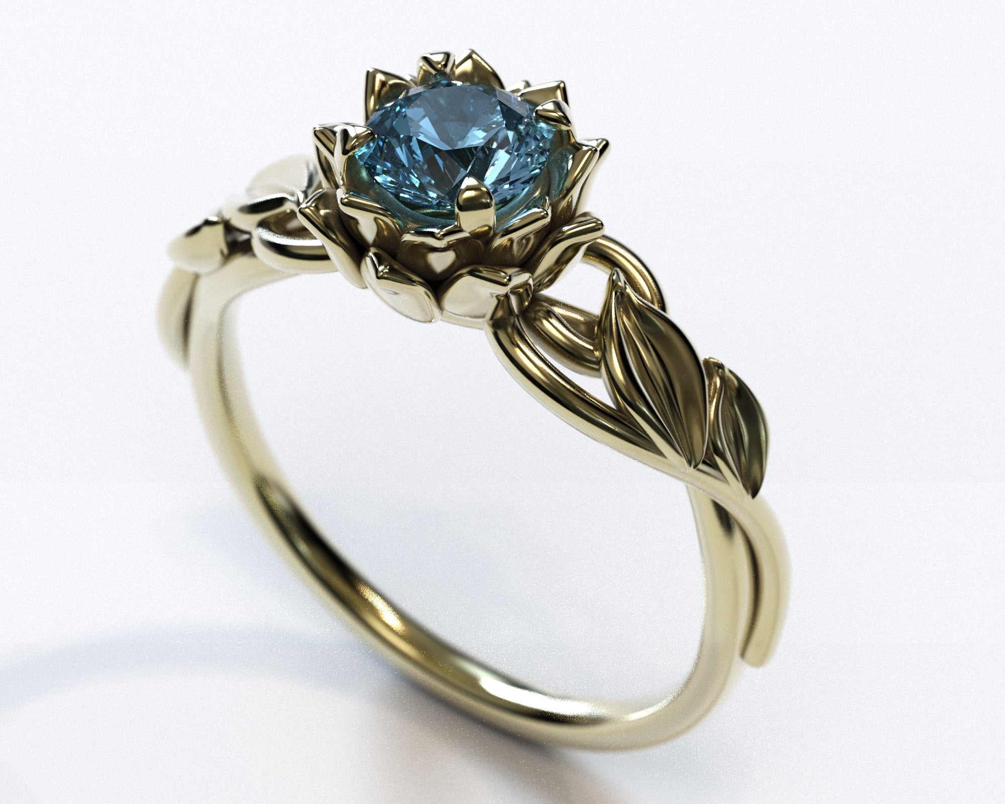 Unique Blue Diamond Lotus Flower Engagement Ring│Vidar Boutique