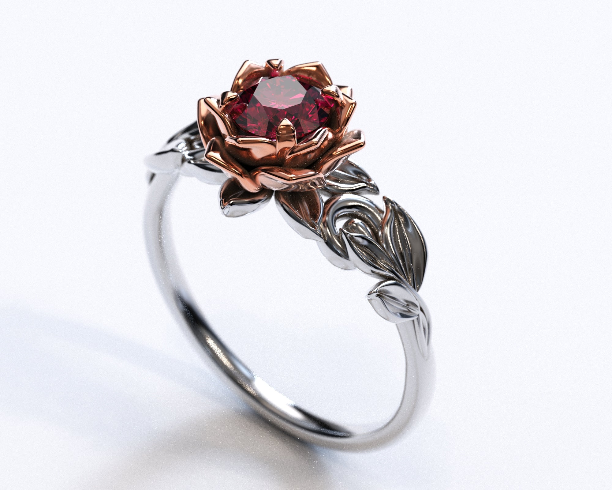 Unique Lotus Flower Ruby Engagement Ring│Vidar Boutique