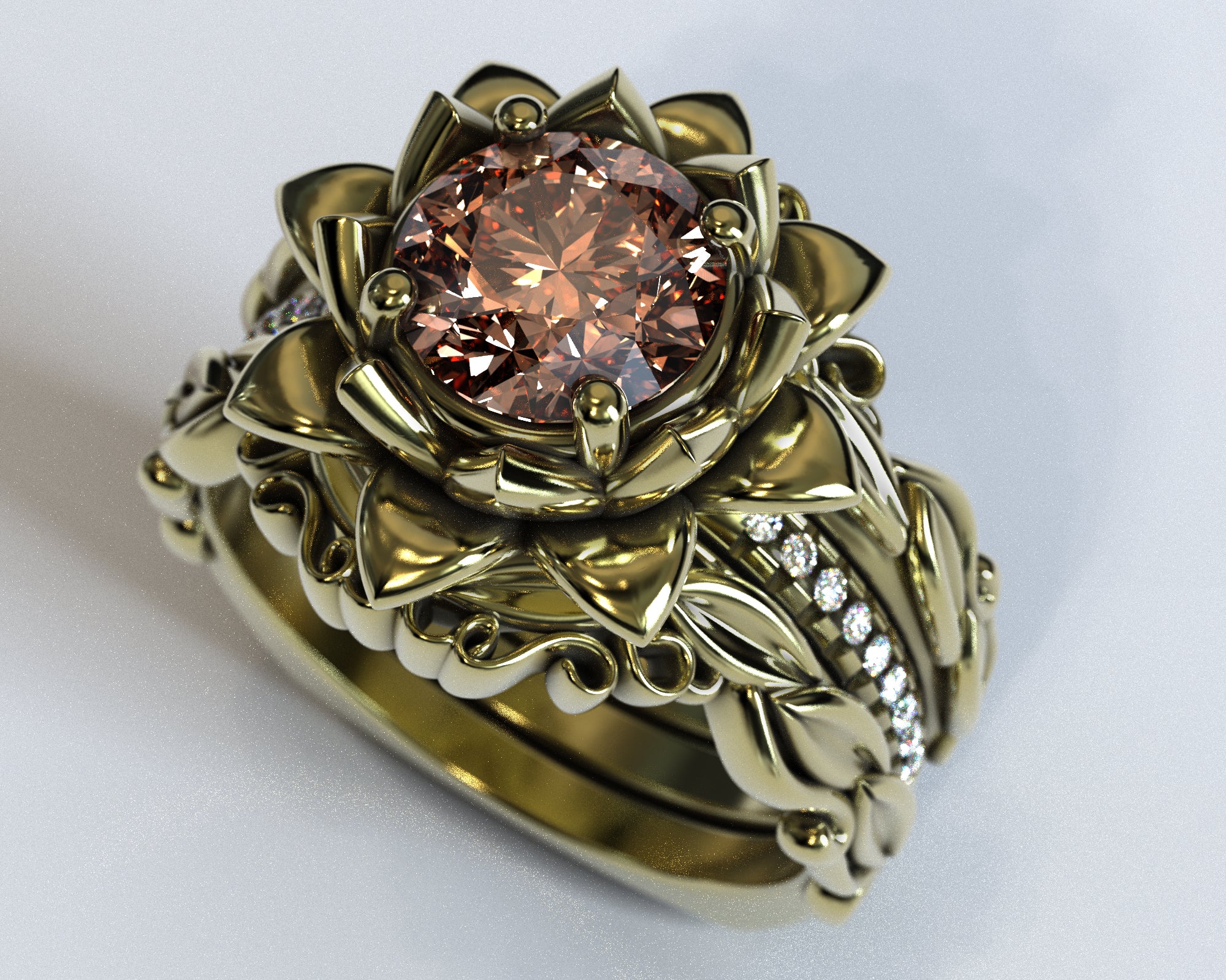 Unique Flower Morganite Wedding Ring Set │Vidar Boutique