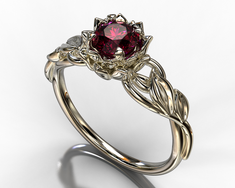 Lotus Flower Ruby Engagement Ring │Vidar Boutique