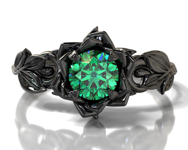 Black Gold Lotus Flower Emerald Engagement Ring │Vidar Boutique