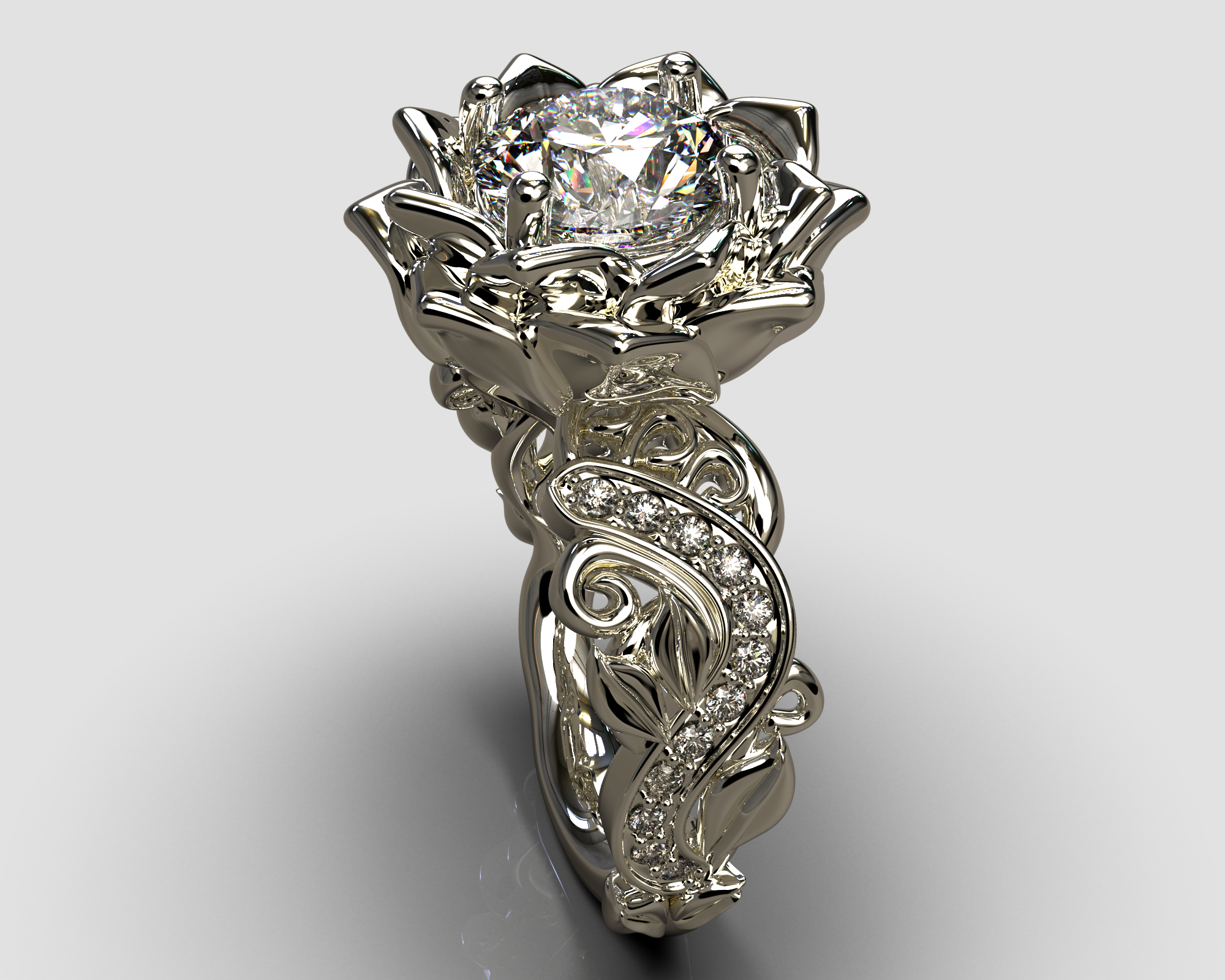 Unique Diamond Lotus Flower Engagement Ring│Vidar Boutique