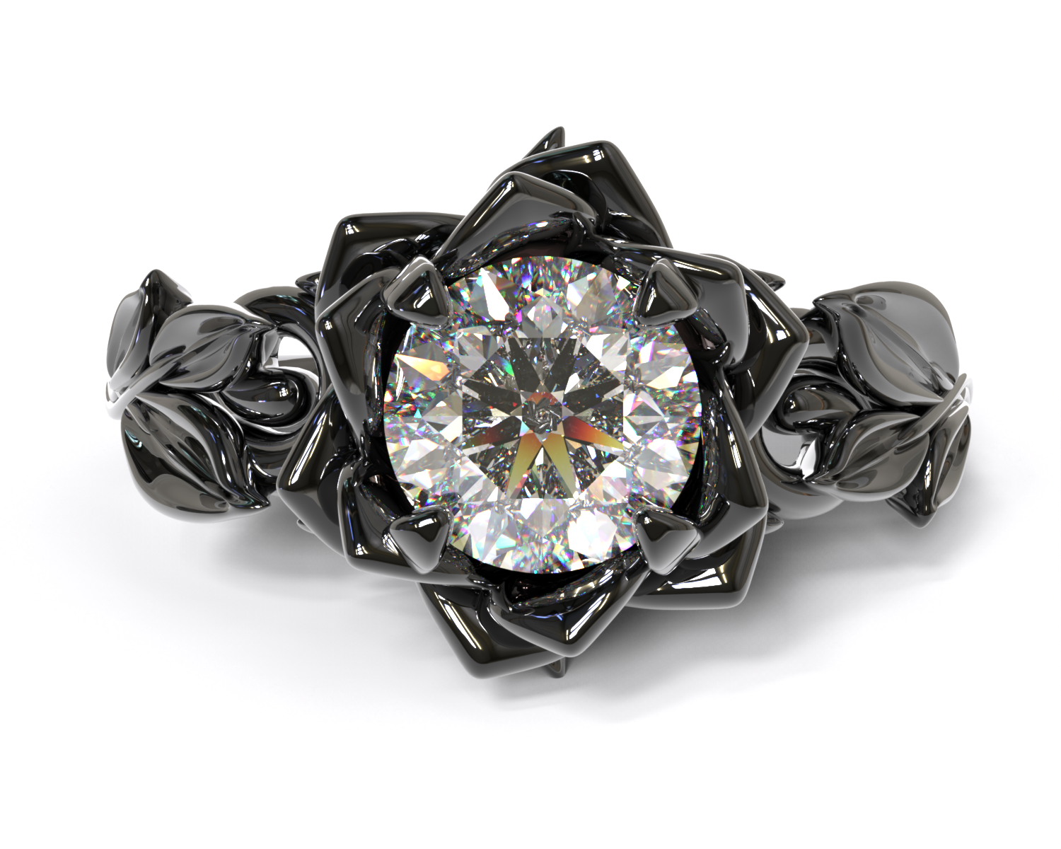 Gothic Diamond Flower Engagement Ring │Vidar Boutique